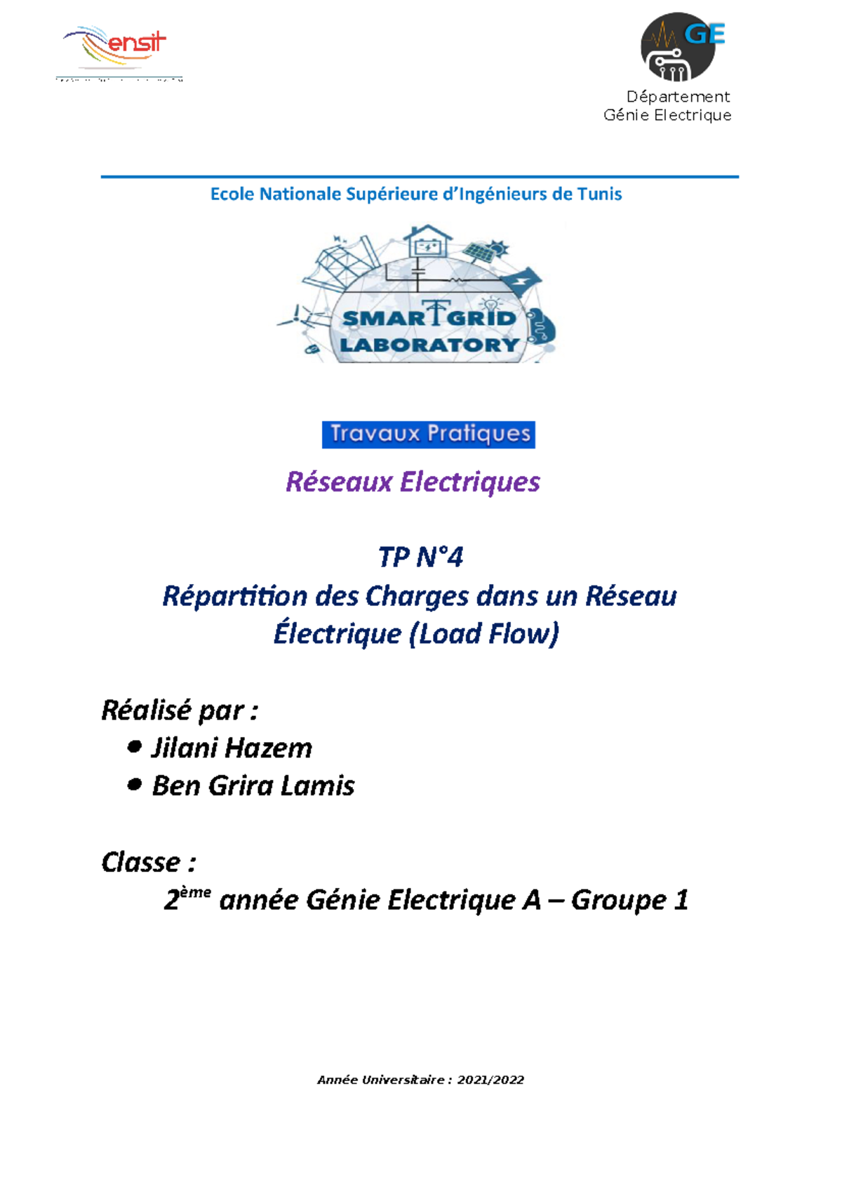 Travaux pratiques reseau electrique - Génie Electrique Réseaux Electriques TP N° Répartition des ...