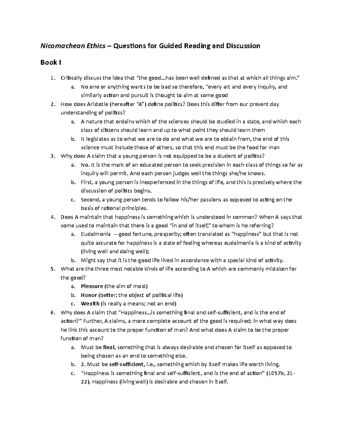 NE.Study.Questions - Lecture notes 1 - Nicomachean Ethics – Questions ...