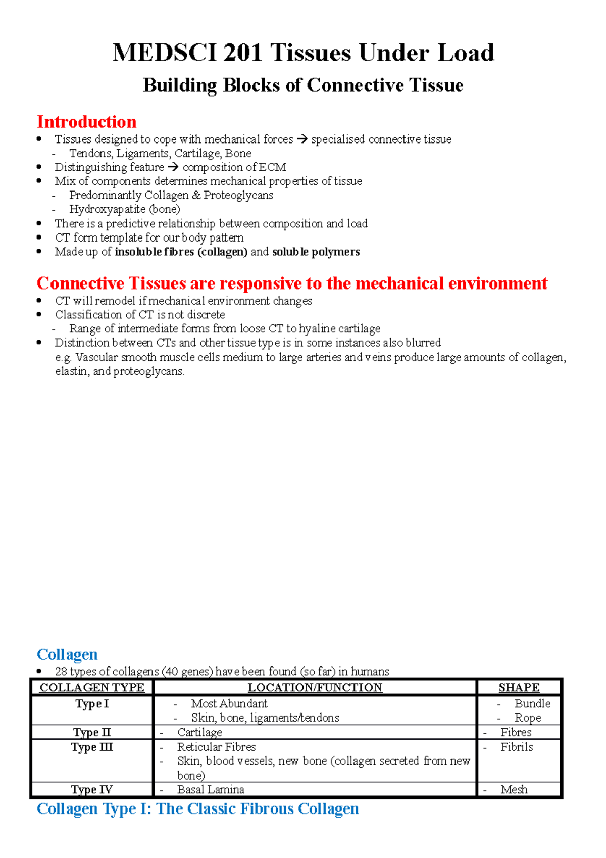 Medsci 201 Tissues Under Load notes - MEDSCI 201 Tissues Under Load ...