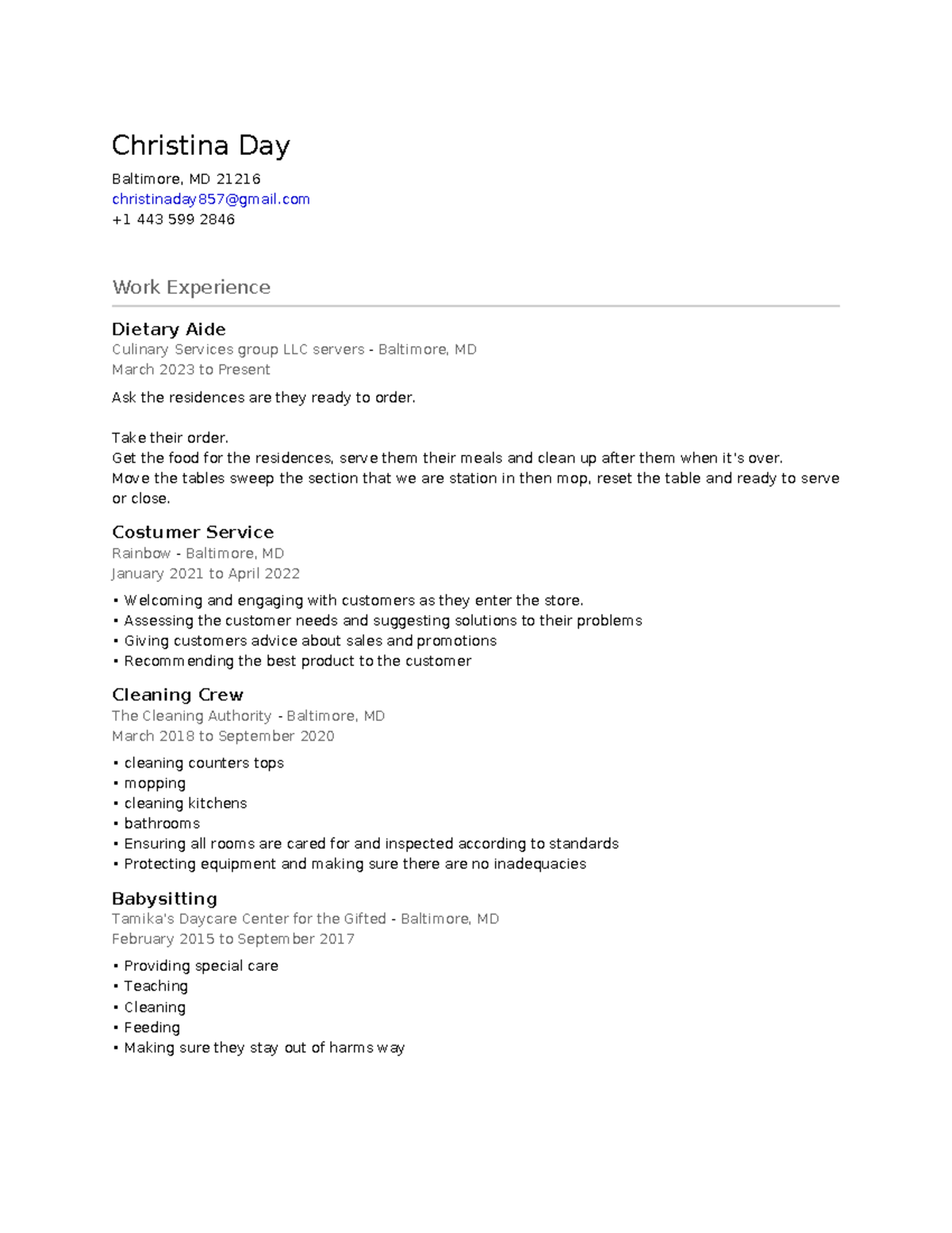 Christina-Day - Work - Christina Day Baltimore, MD 21216 ...