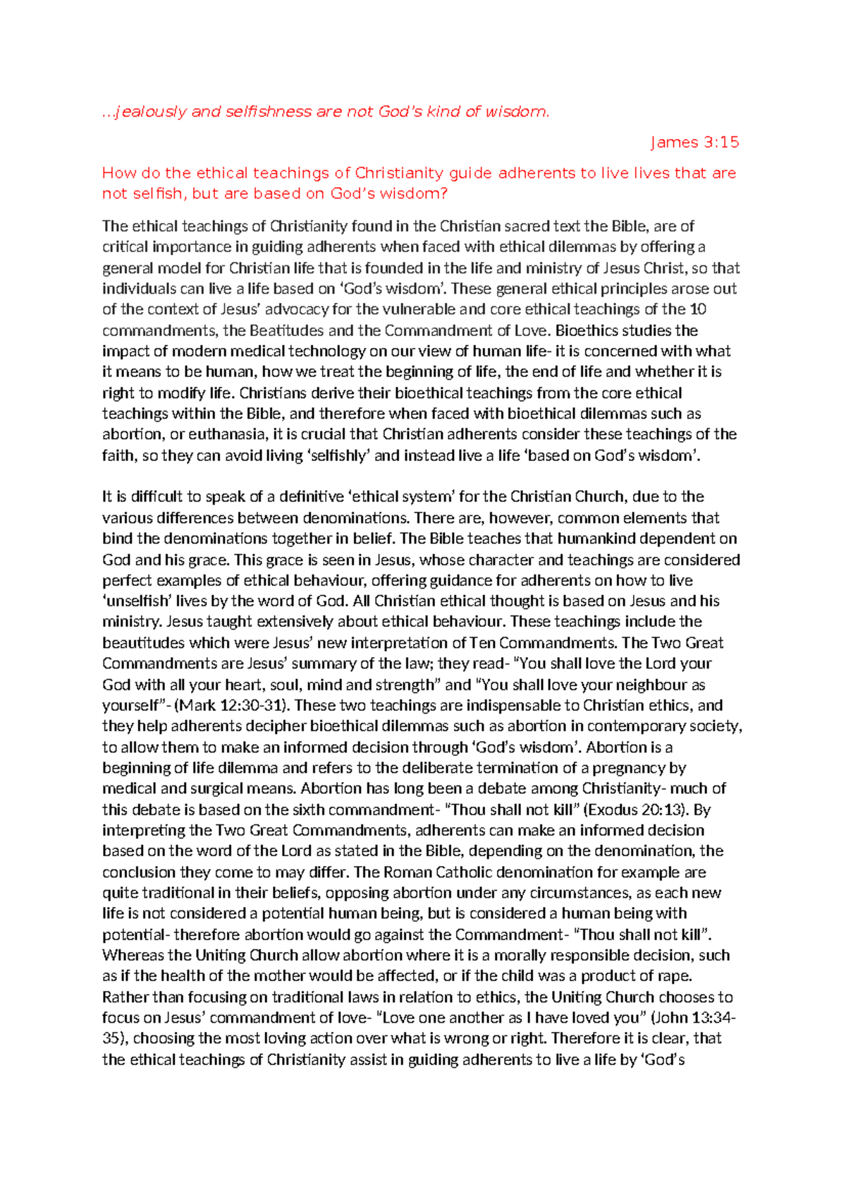 RE- BIO Draft Response - .. and selfishness are not God’s kind of ...
