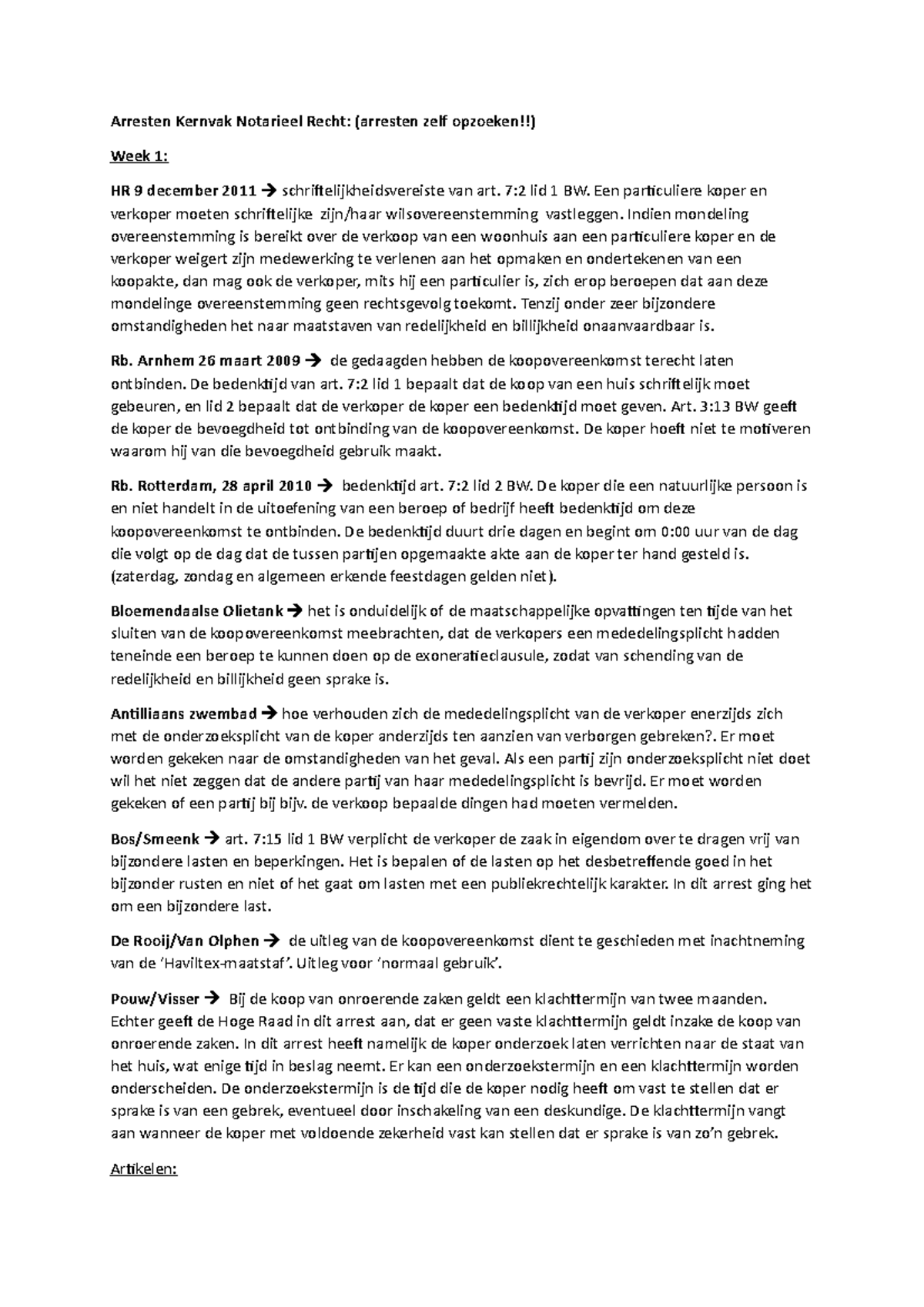 Arresten verbonden aan de artikelen. - Arresten Kernvak Notarieel Recht ...