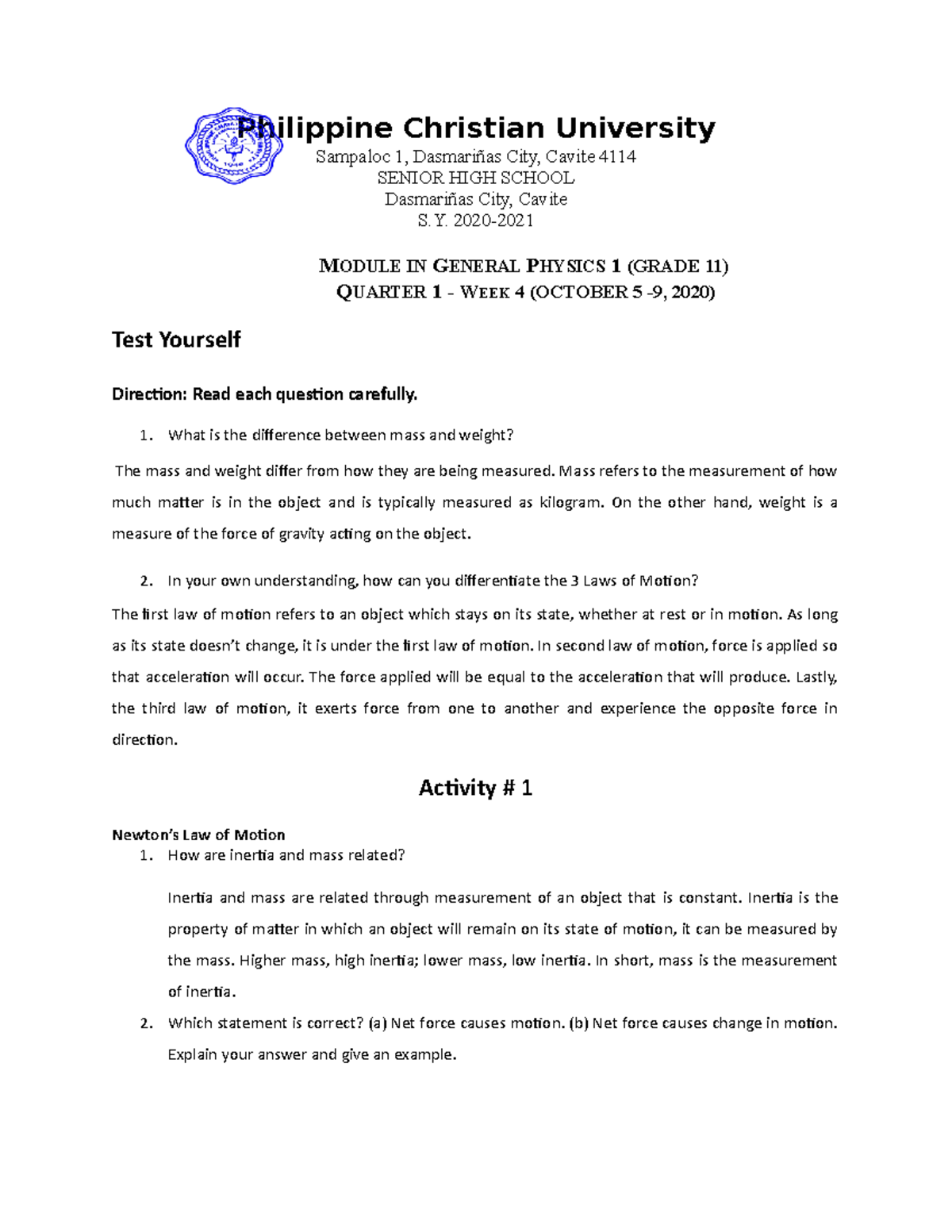 WK4- General Physics 1 - Apply the method described in the paragraph ...