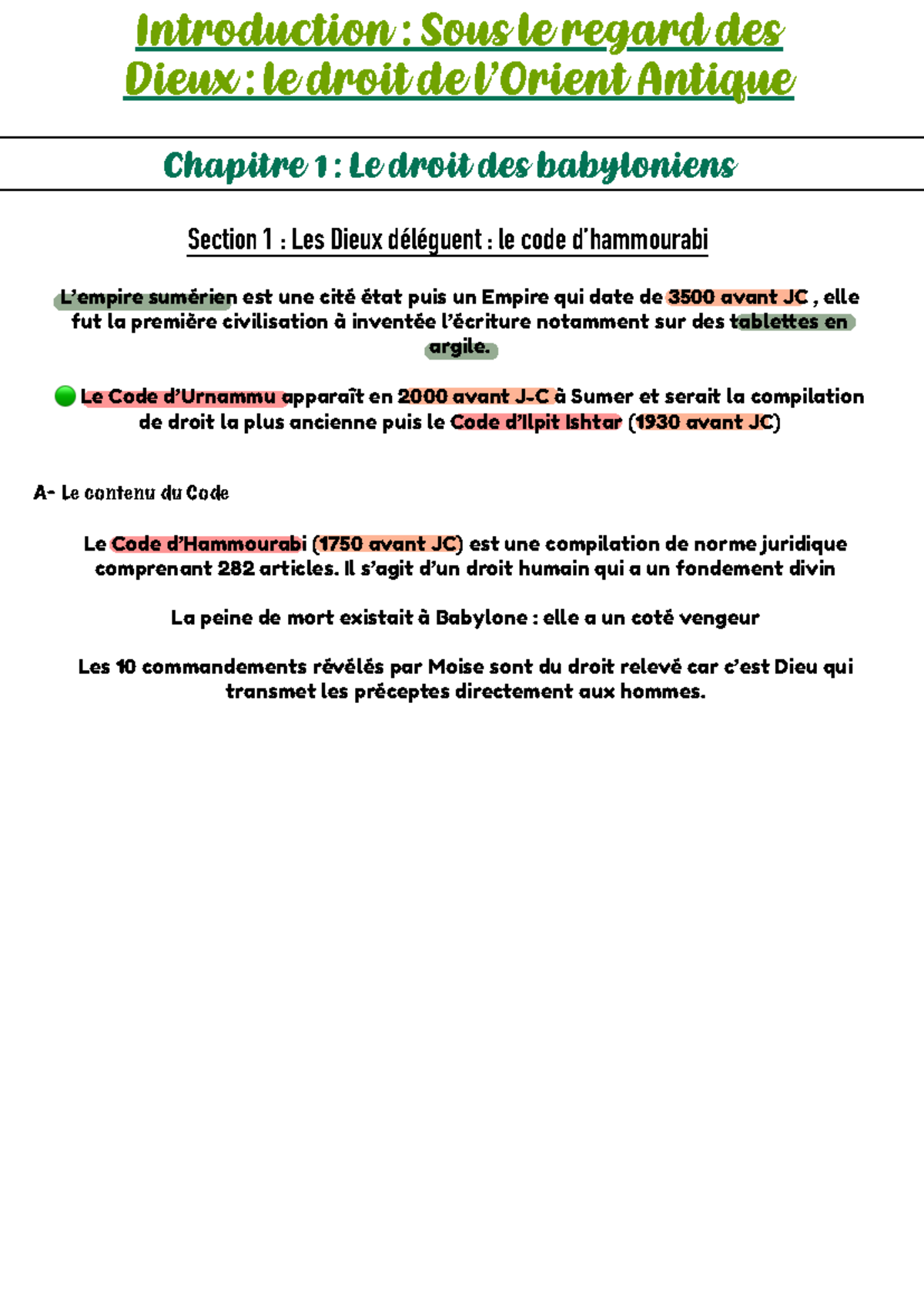 Fiche De Revision - Introduction Historique Au Droit - Introduction : Sous le regard des Dieux ...