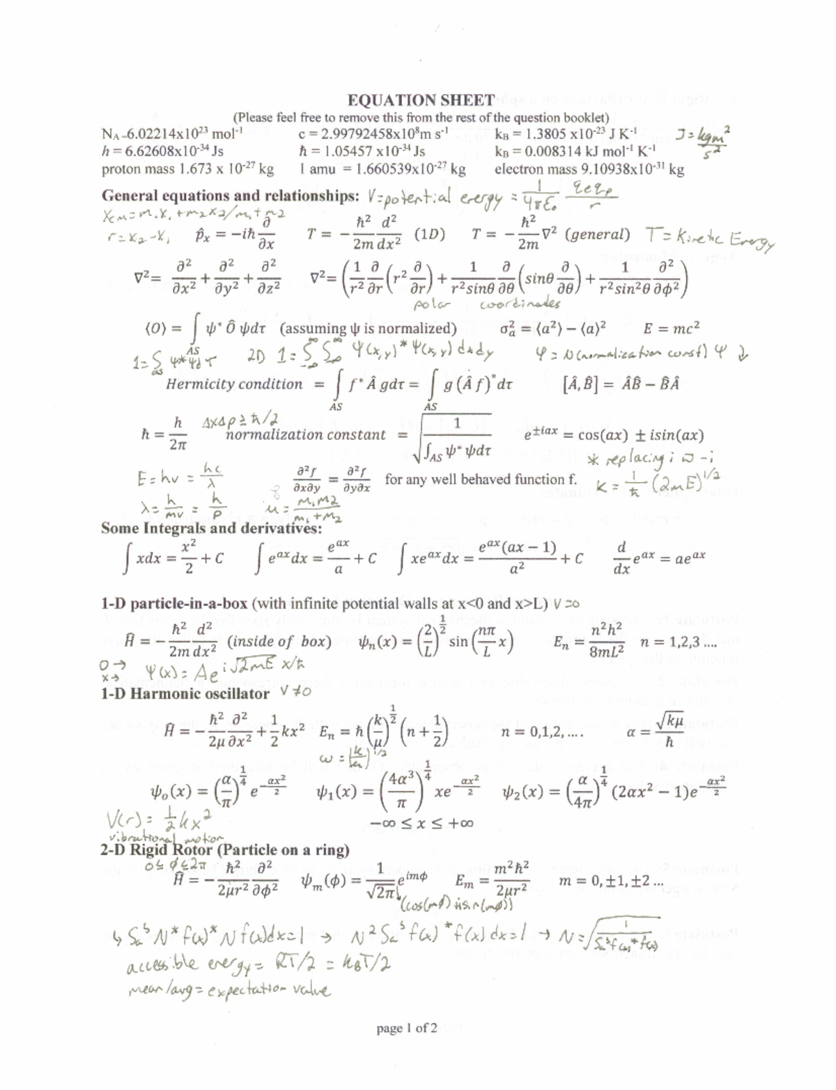 Equation sheet - CHM2330 - Studocu