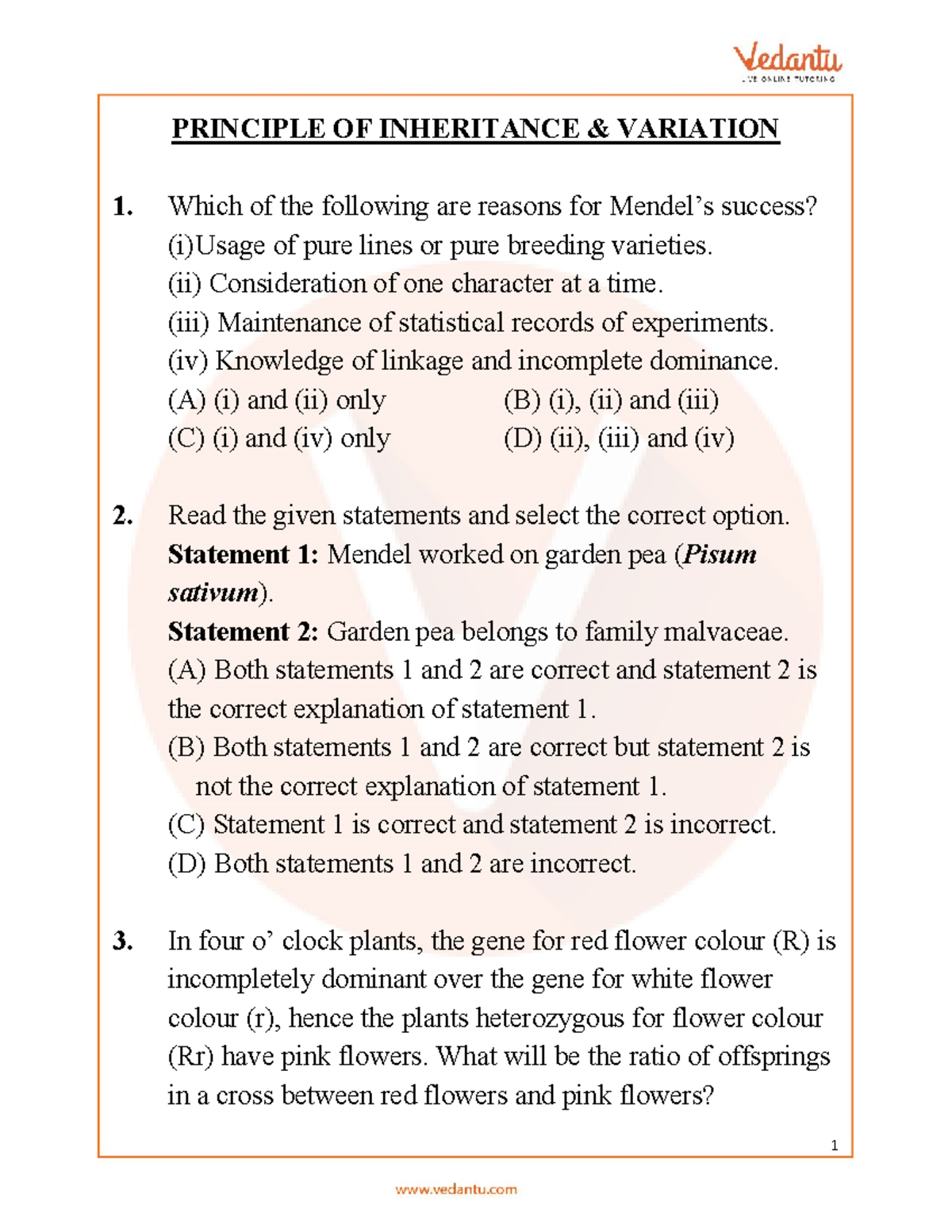 Principles of inheritance and variation cbse pyq - PRINCIPLE OF ...
