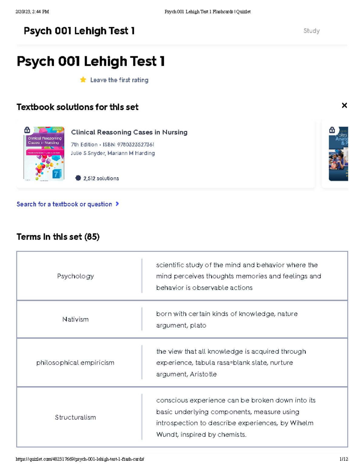 Psych 001 Lehigh Test 1 Flashcards Quizlet - Psych 001 Lehigh Test 1 ...