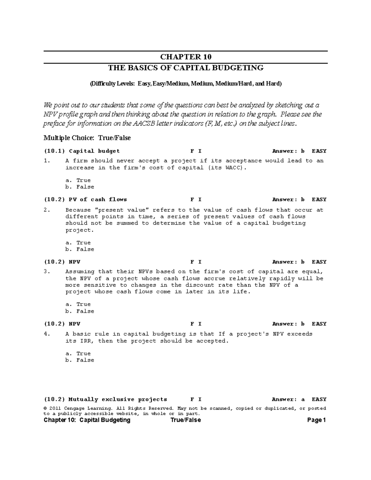 Test bank ch 10 modified - (Difficulty Levels: Easy, Easy/Medium ...