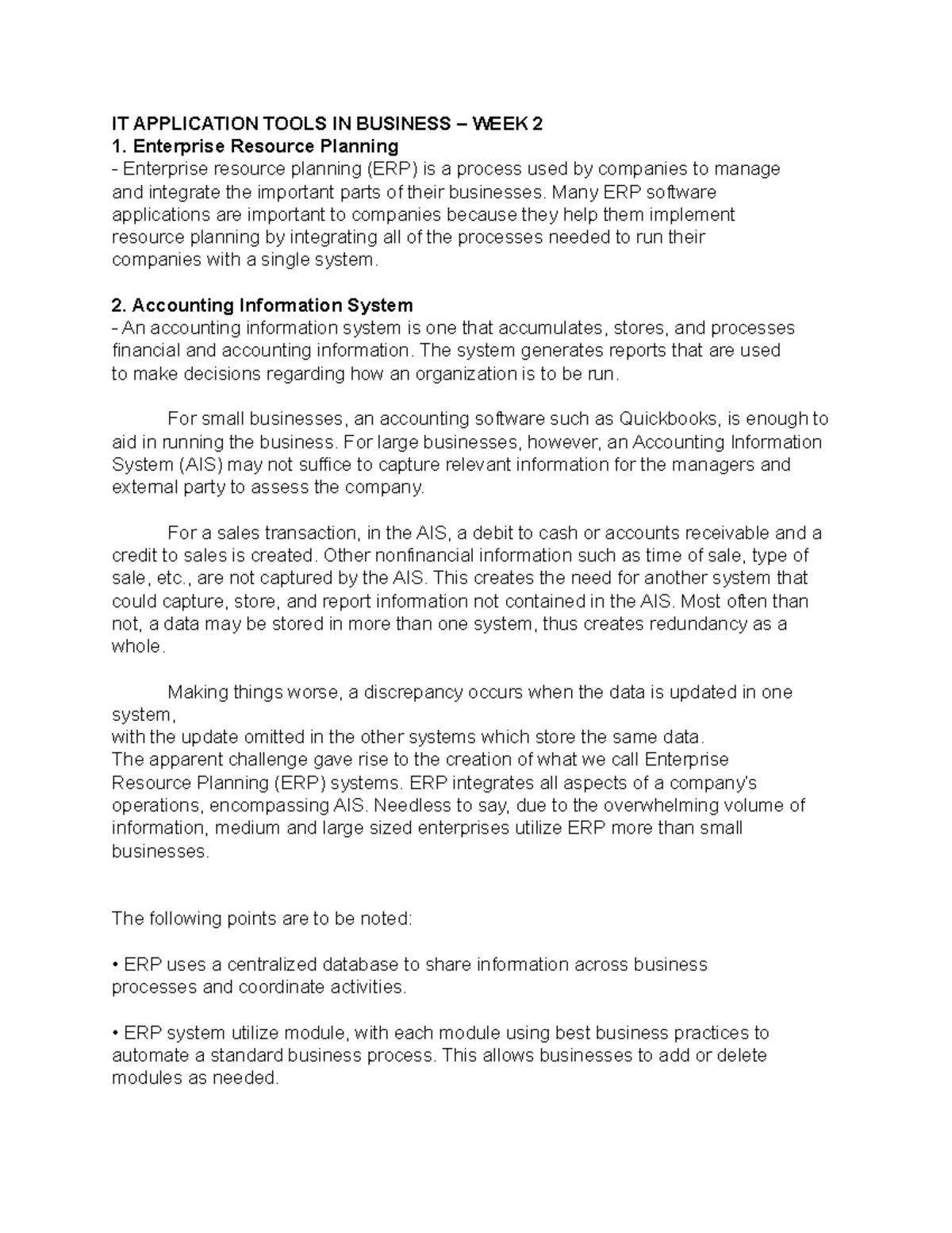 IT Application Tools IN Business – WEEK 2 - IT APPLICATION TOOLS IN ...