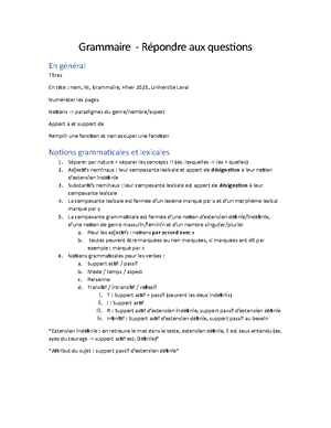 Terminologie grammaire - Notes du cours Notes du portail La méthode d ...