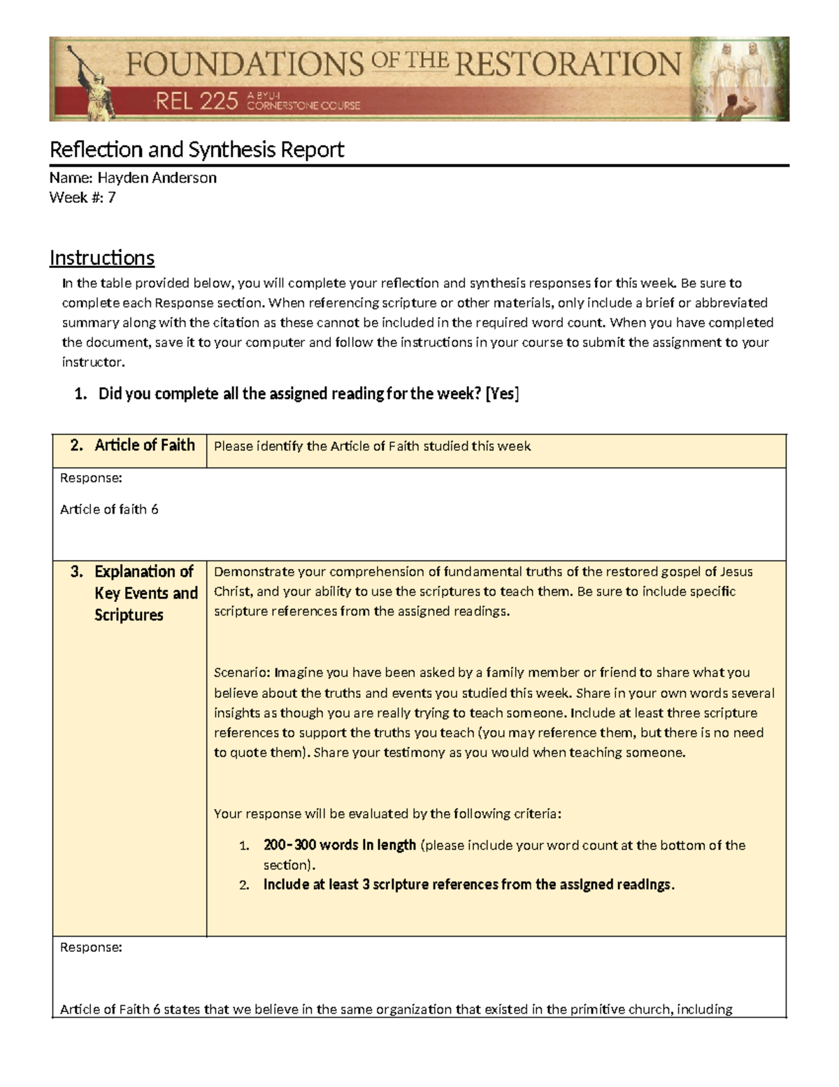 REL225C W00 Reflection And Synthesis 5 - Reflection and Synthesis ...