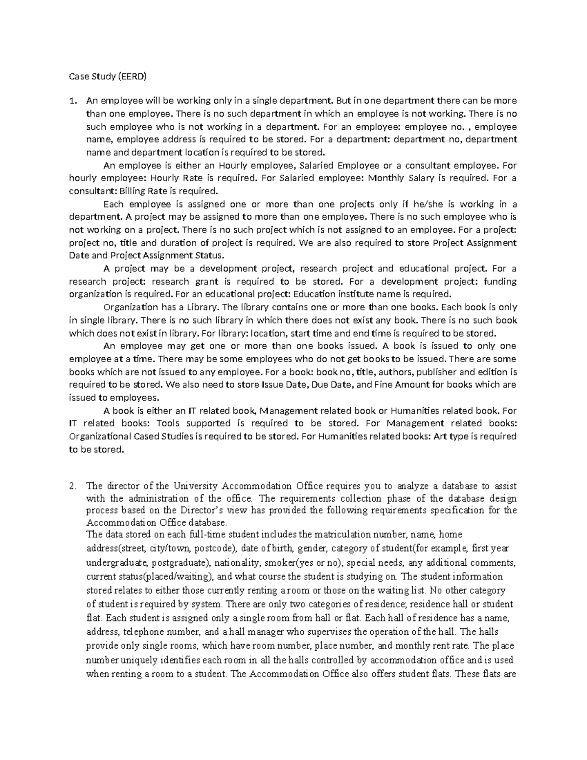 Case Study (EERD) - Enhanced Erd notes - Case Study (EERD) An employee ...