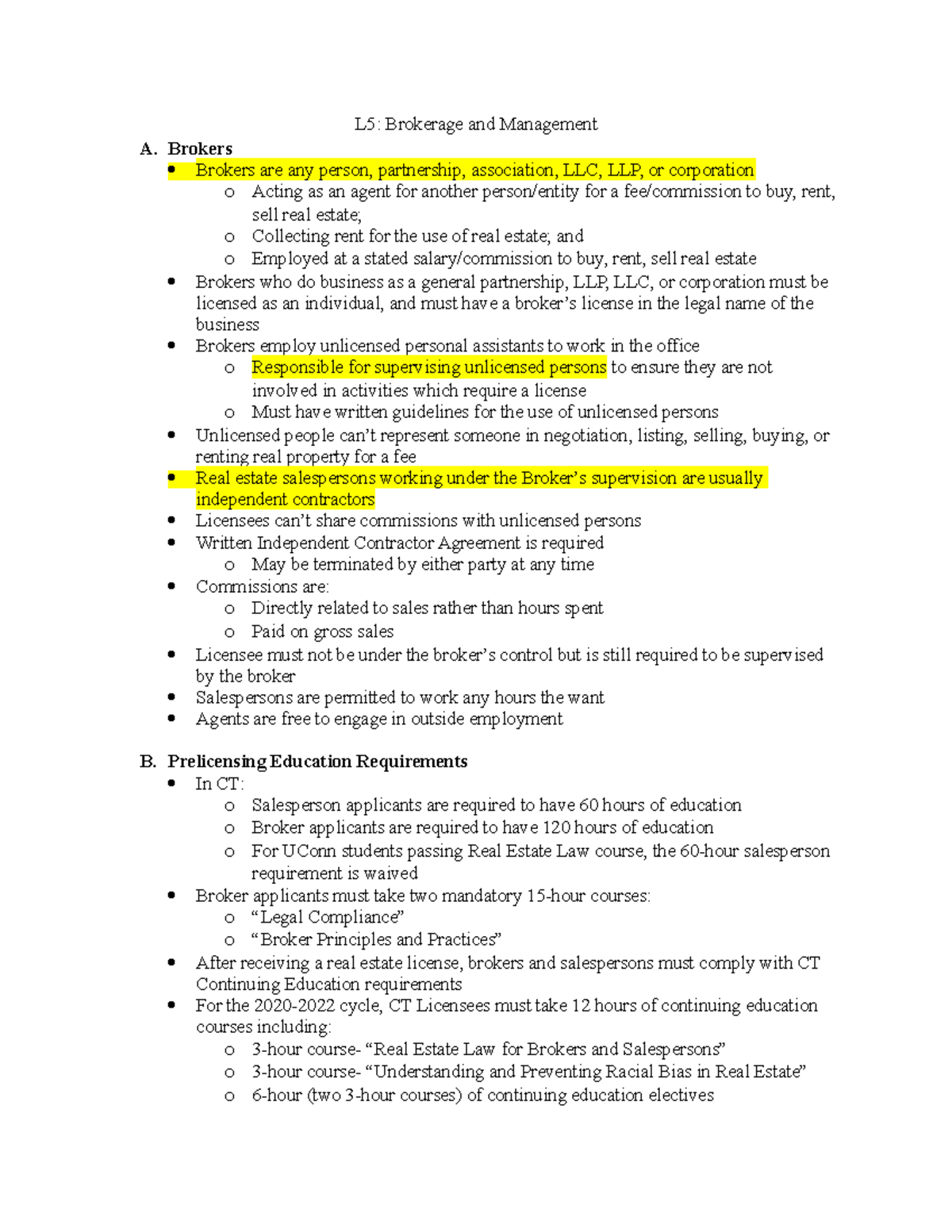 L5 Notes - Brokerage and Management - L5: Brokerage and Management A ...