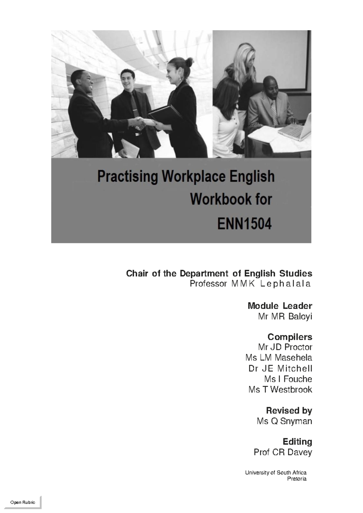 ENN1504 Workbook - ASSIGNMENT - Chair of the Department of English ...