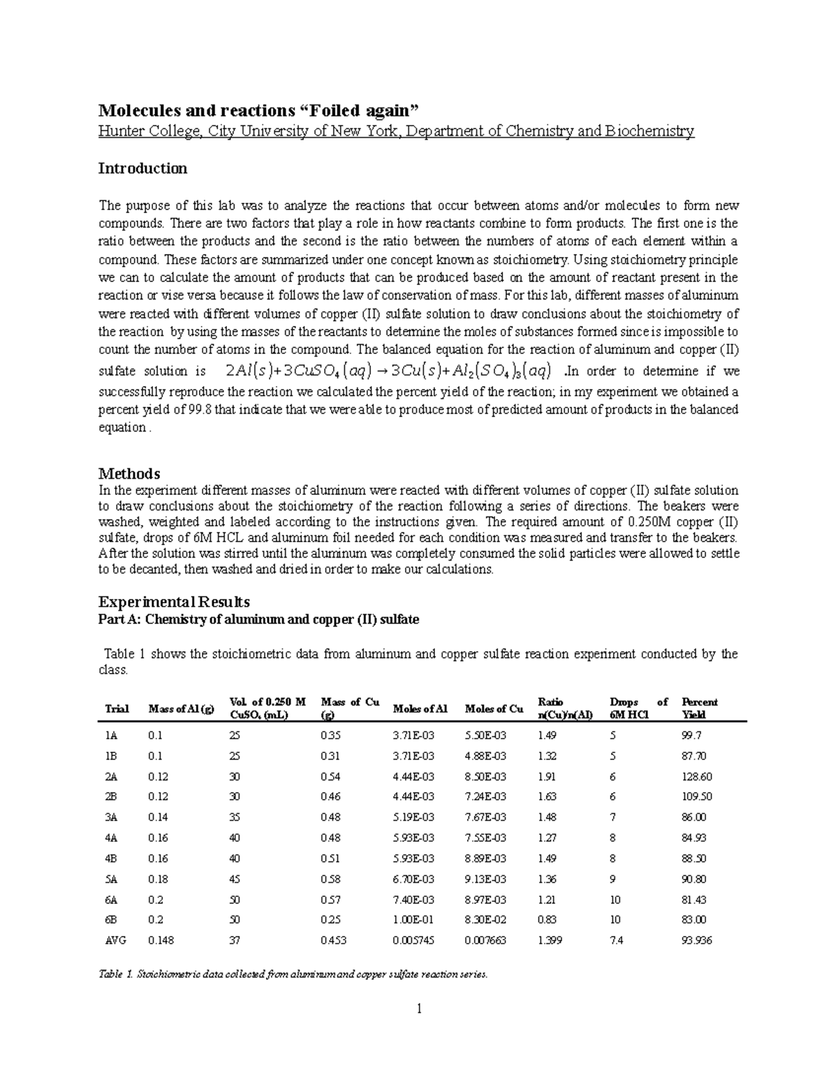 Chem106Lab08Final - Molecules and reactions Hunter College, City University of New York ...