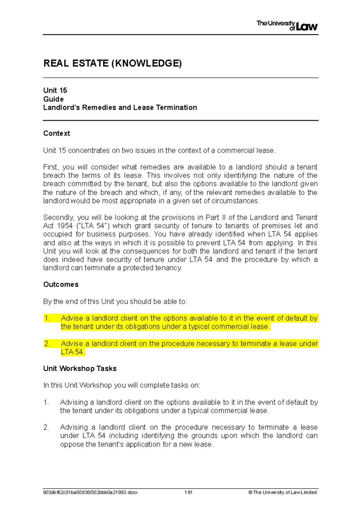 Module Guide - REAL ESTATE (KNOWLEDGE) Unit 15 Guide Landlord’s ...