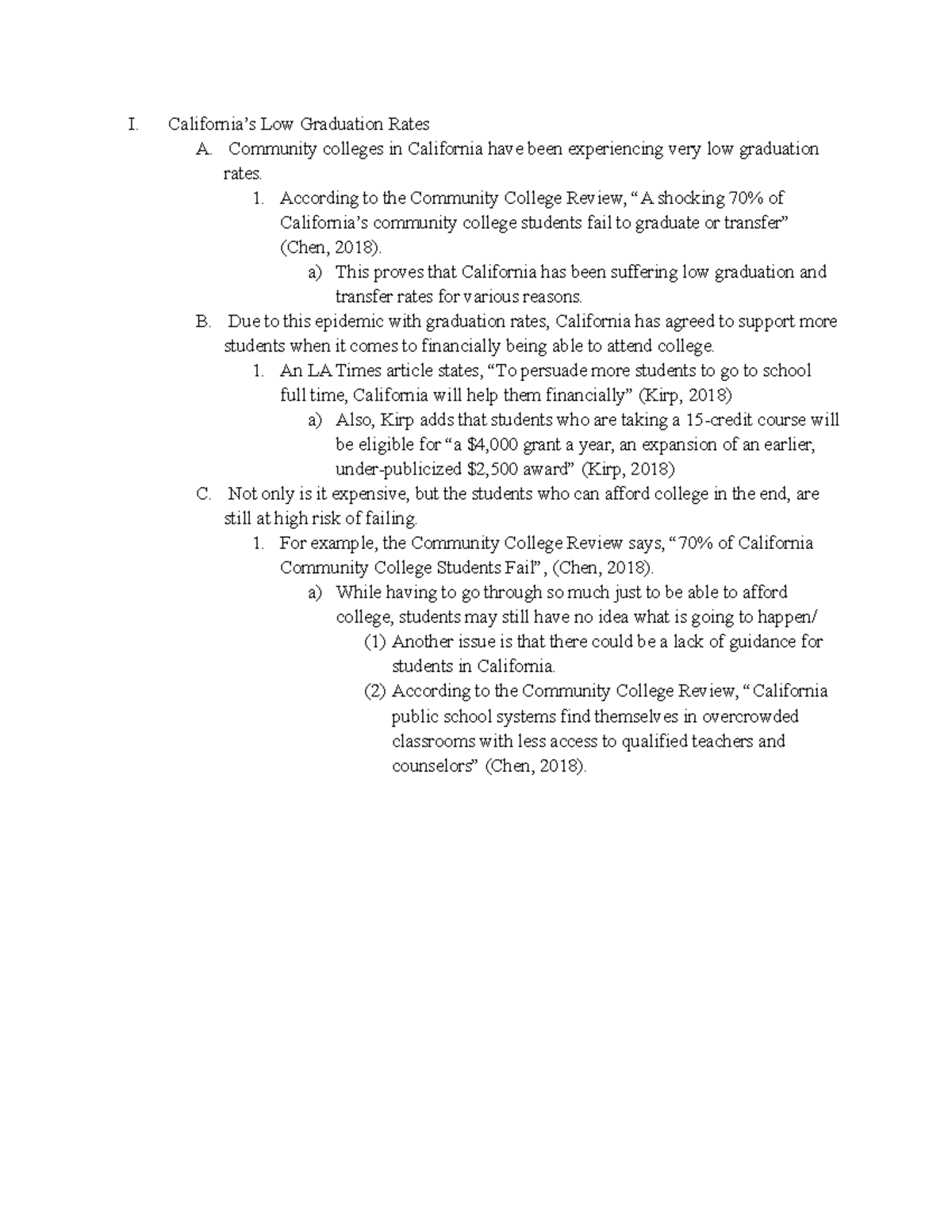 California’s Low Graduation Rates Article - Outline - I. California’s ...
