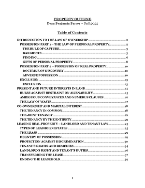 Property final outline - I. Basics A. Types of property Real: land ...