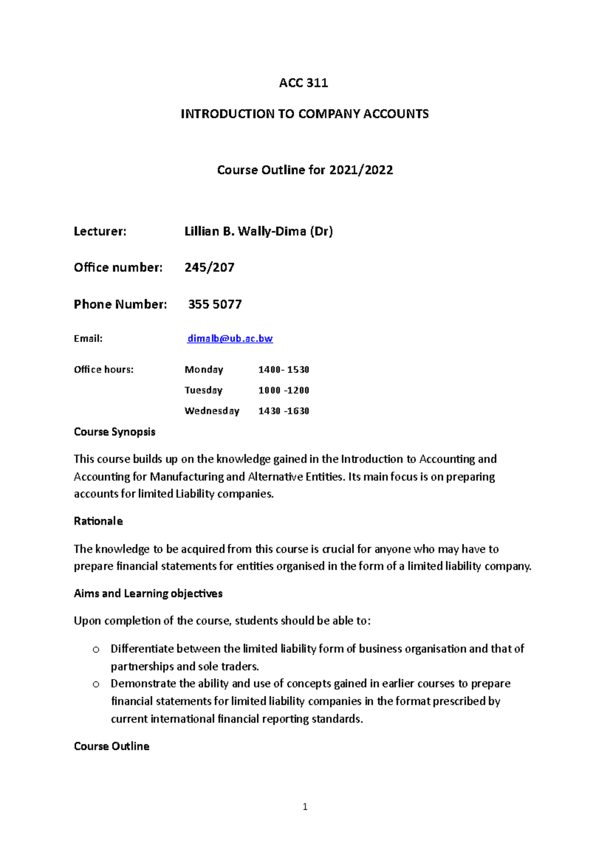 2022-2023 ACC 311 Introduction TO Company Accounts - ACC 311 ...