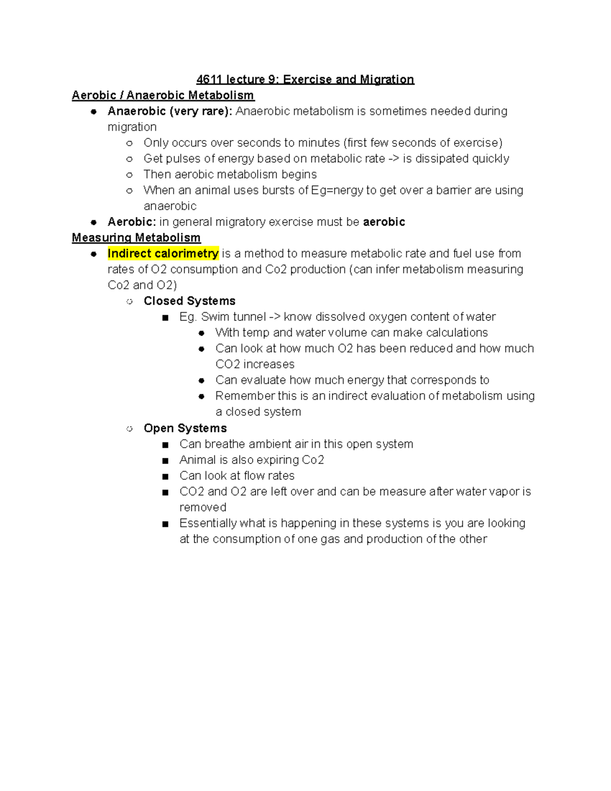 4611 lecture nine - 4611 lecture 9: Exercise and Migration Aerobic ...