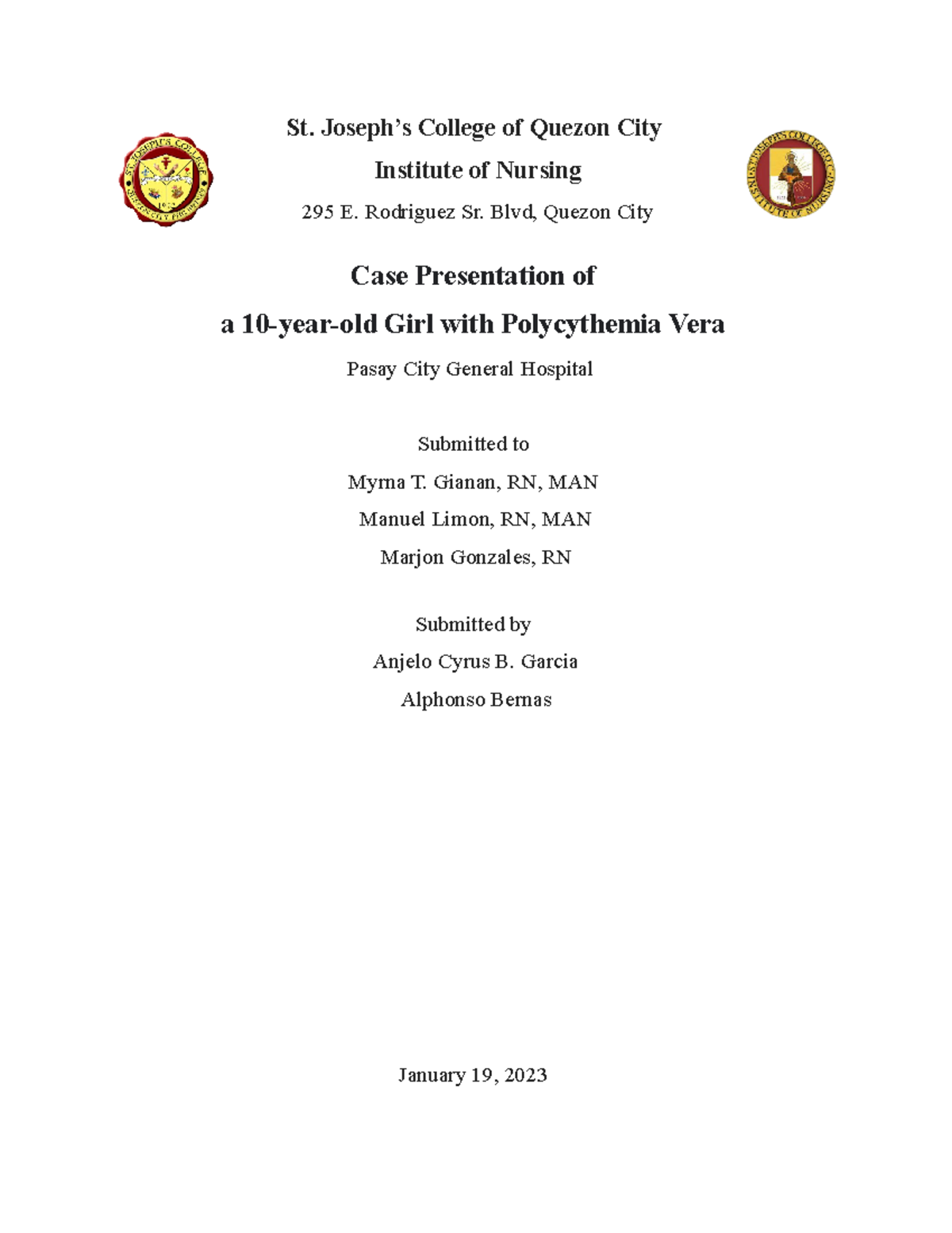 Case Pres Poly - I need this for my report - St. Joseph’s College of ...