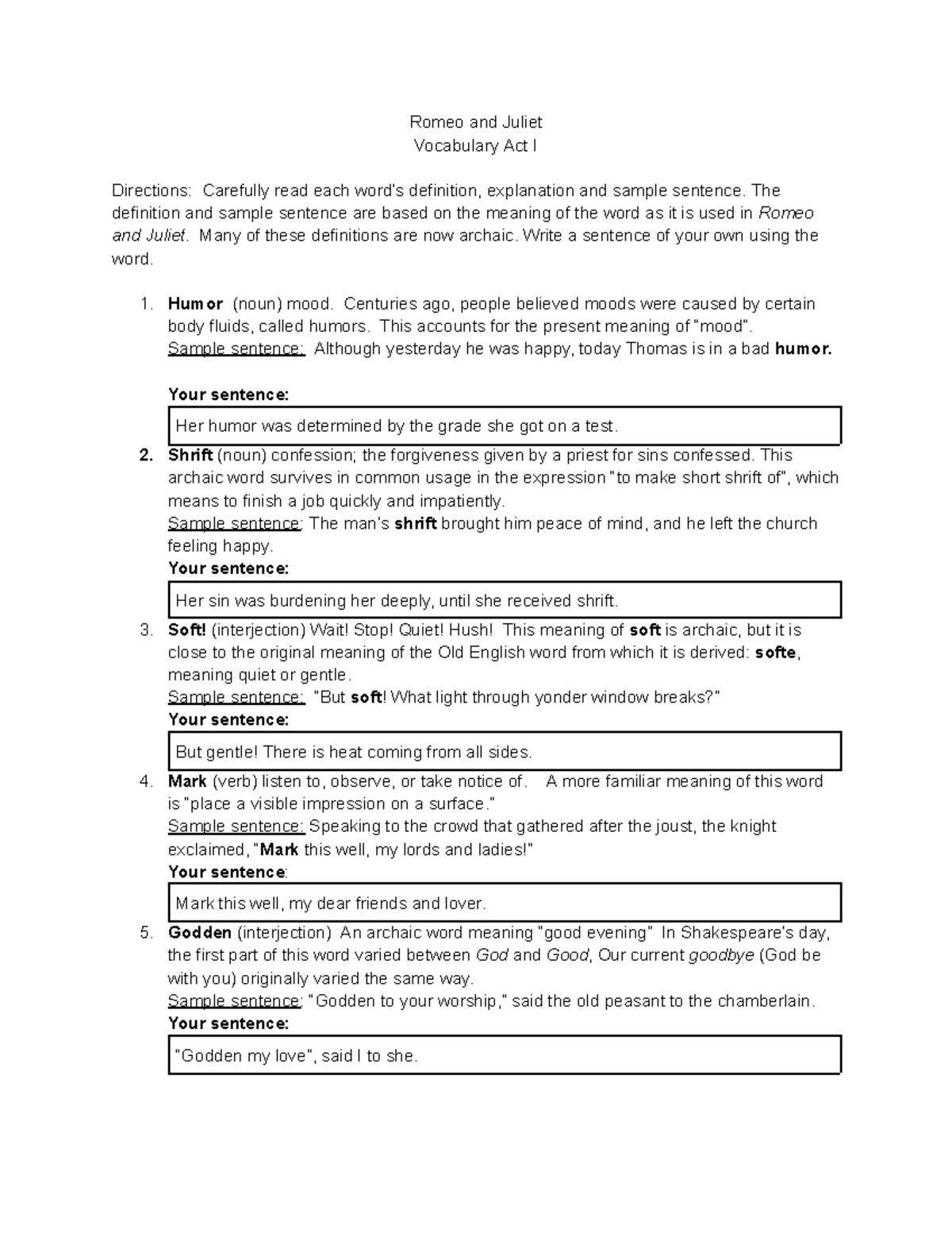 - R&JAct IVocab - freshman english - Romeo and Juliet Vocabulary Act I ...