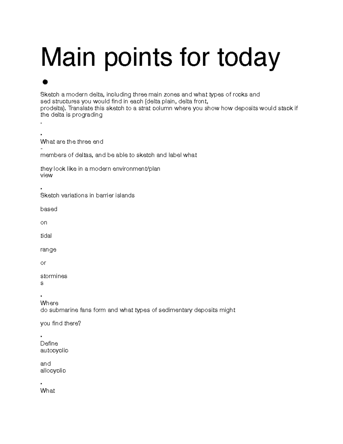 Study Guide - Exam Review - Main points for today • Sketch a modern ...