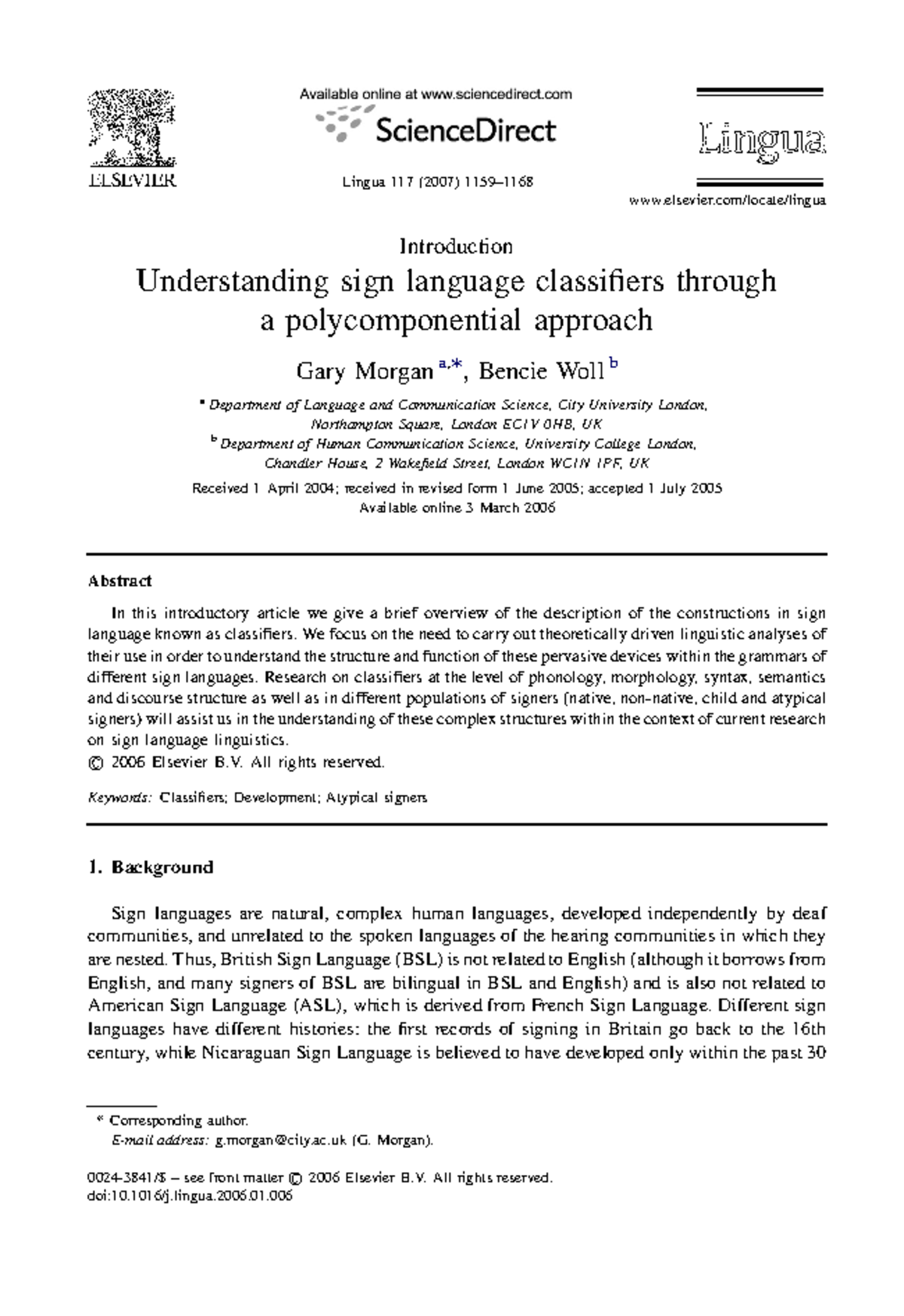 Lingua Special Issue Classifiers Intro Introduction Understanding Sign Language Classifiers