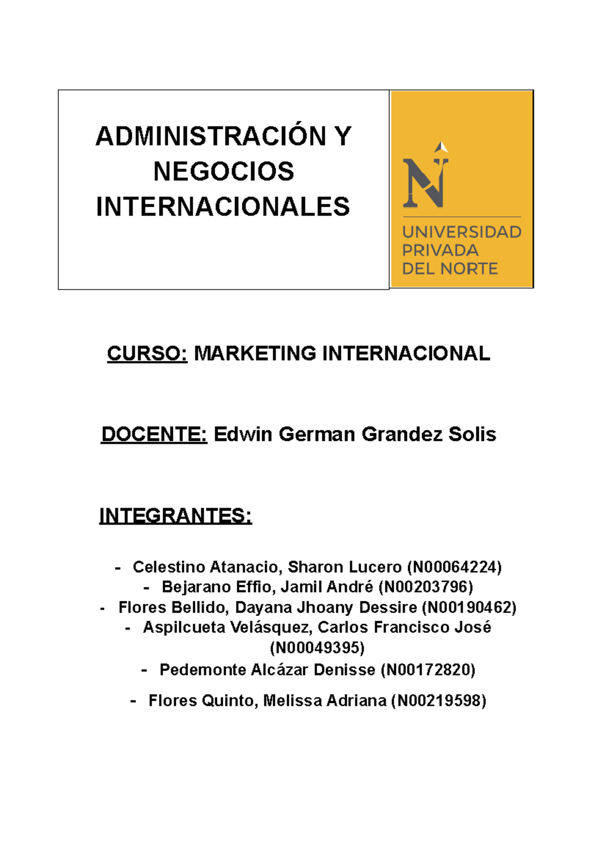 T1 Avance 2 Marketingint - CURSO: MARKETING INTERNACIONAL DOCENTE ...