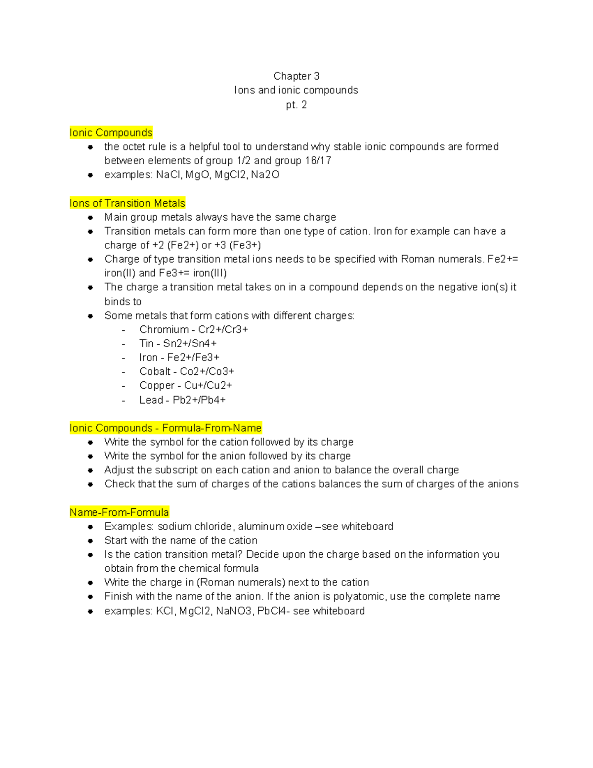 Chapter 3 pt. 2 - Lecture notes 11 - Chapter 3 Ions and ionic compounds ...