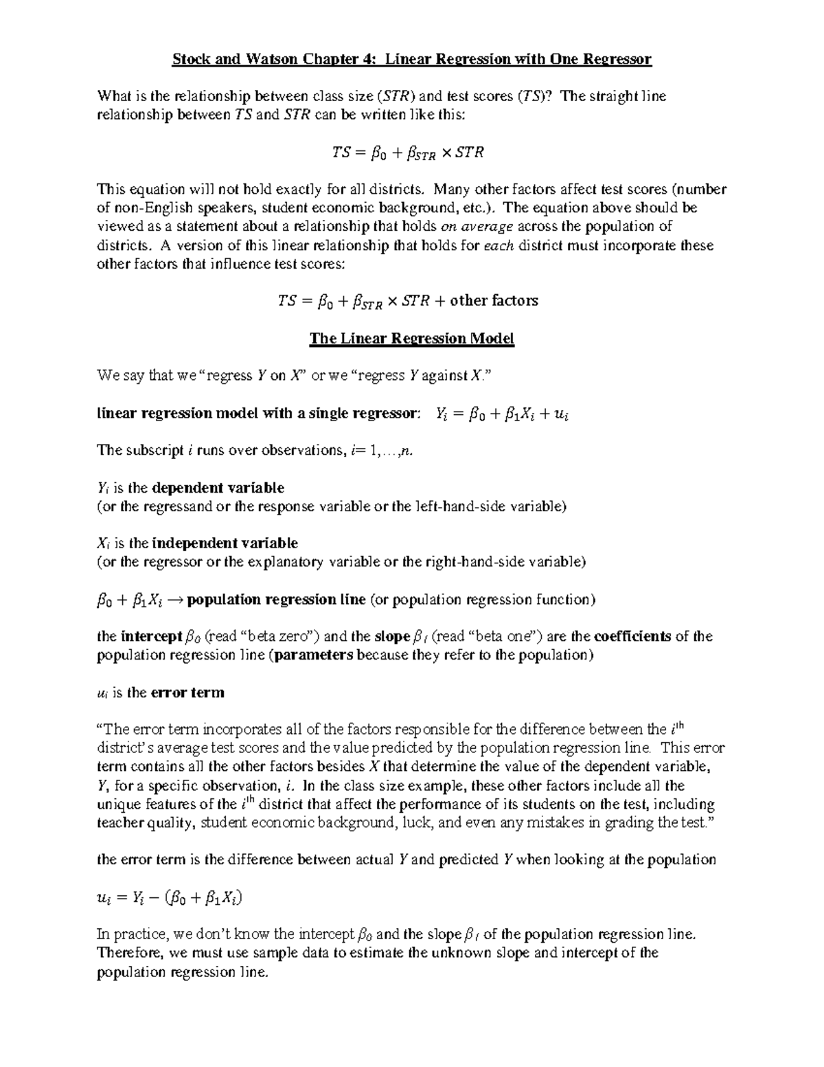 03272024 stock watson ch4 spring 24 - Stock and Watson Chapter 4: Linear Regression with One ...
