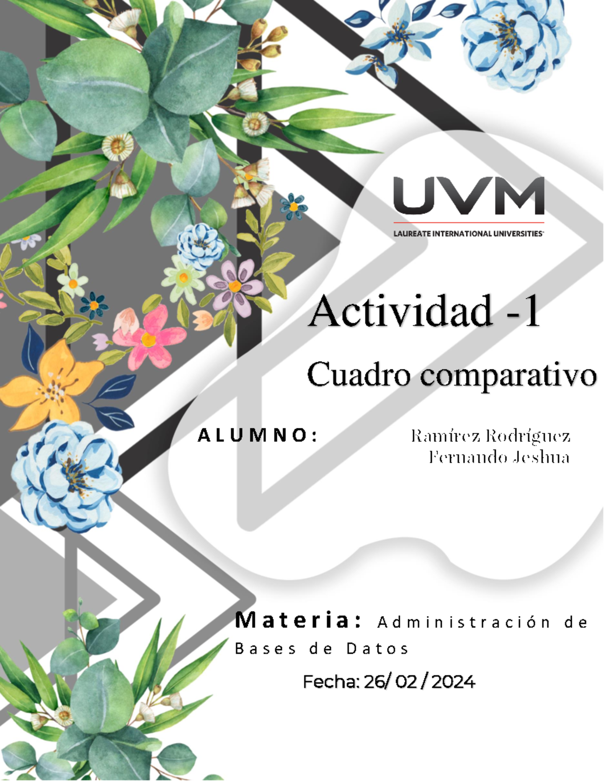 A1 FJRR - Fecha: 26 / 02 / 202 4 M a t e r i a : A d m i n i s t r a c i ó n d e B a s e s d e D ...