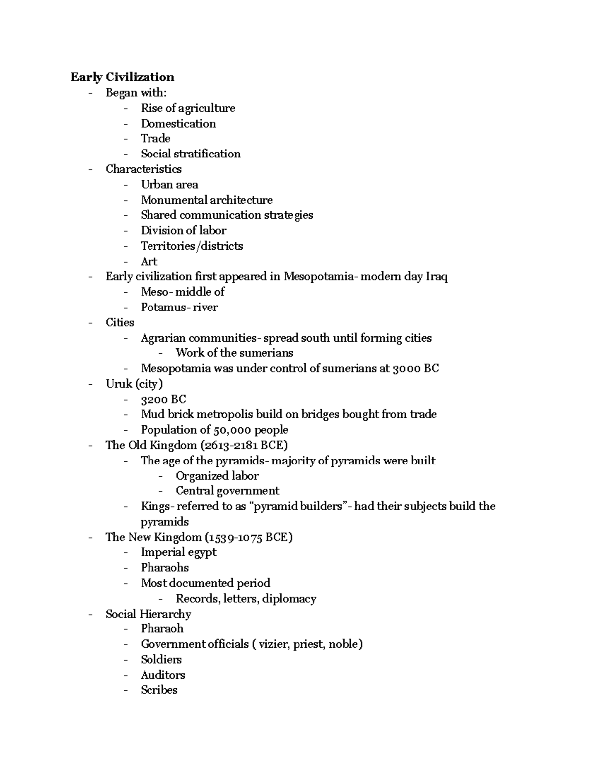 Anthropology Lecture notes 7 - Early Civilization - Began with: - Rise ...