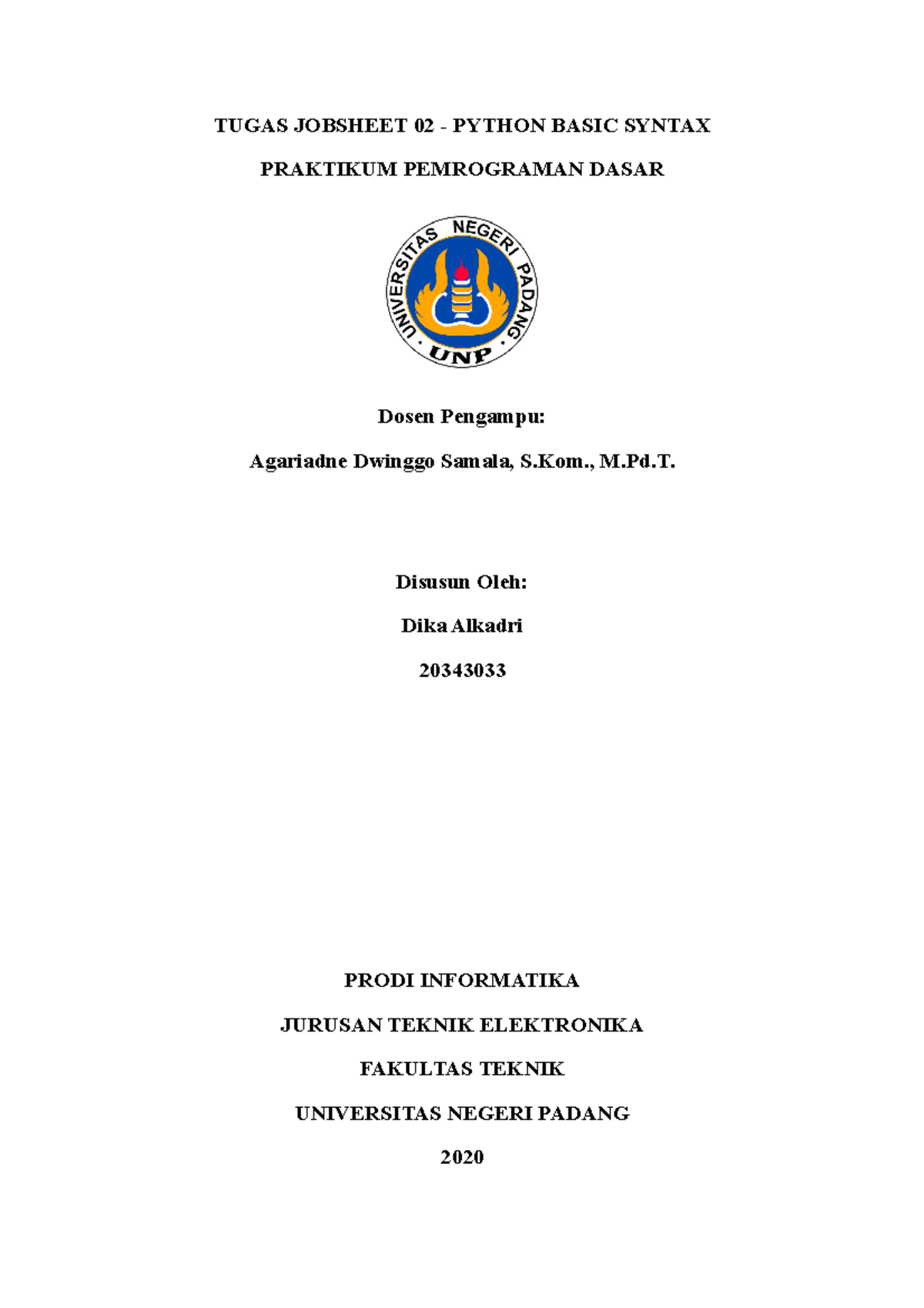 Tugas JS 02 (Dika Alkadri) - TUGAS JOBSHEET 02 - PYTHON BASIC SYNTAX ...