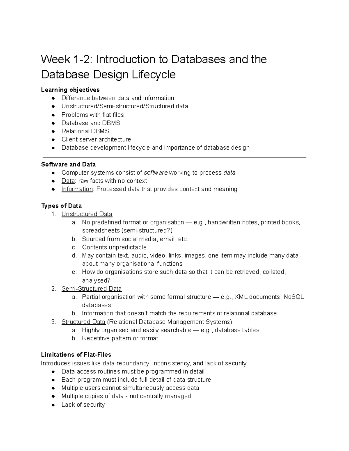 Database Systems & Information Modelling Lecture Notes w1 - Week 1-2 ...