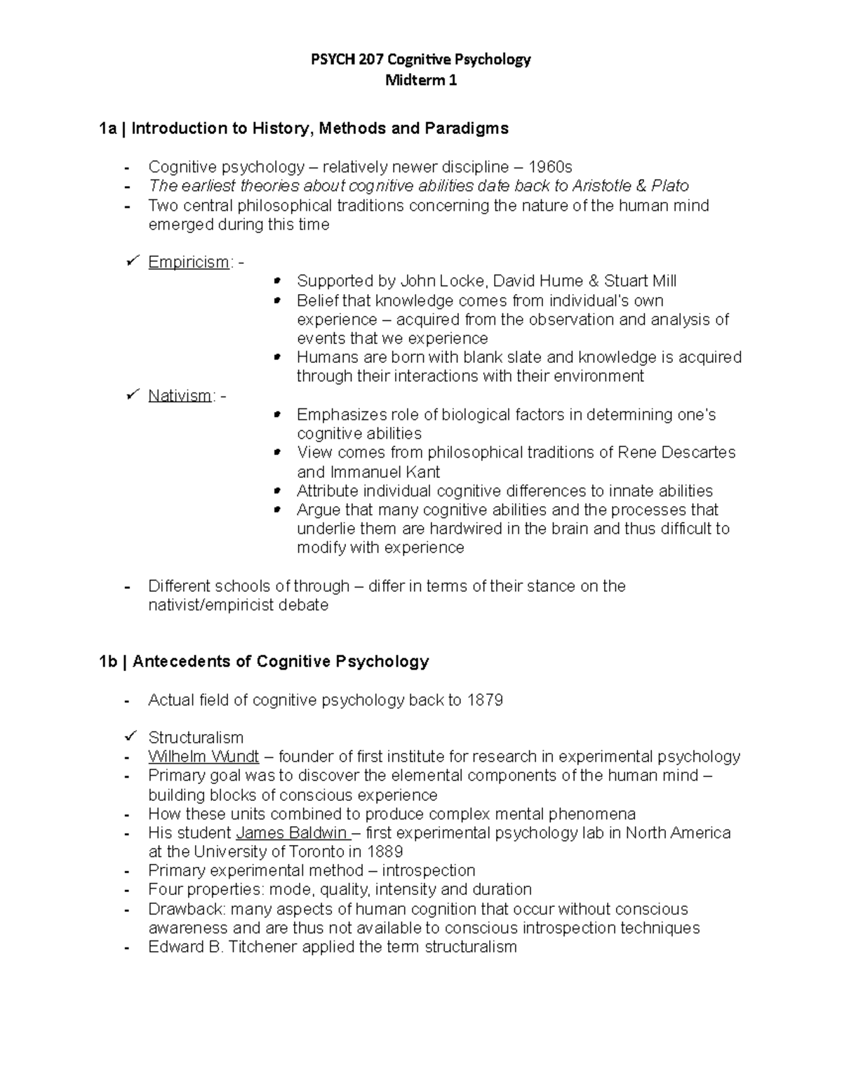 Psych 207 Midterm 1 - Midterm 1 1a | Introduction to History, Methods ...