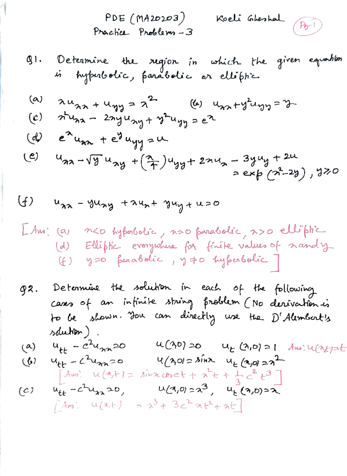 PDE Practice Problems-3 - Partial Differential equations - Studocu