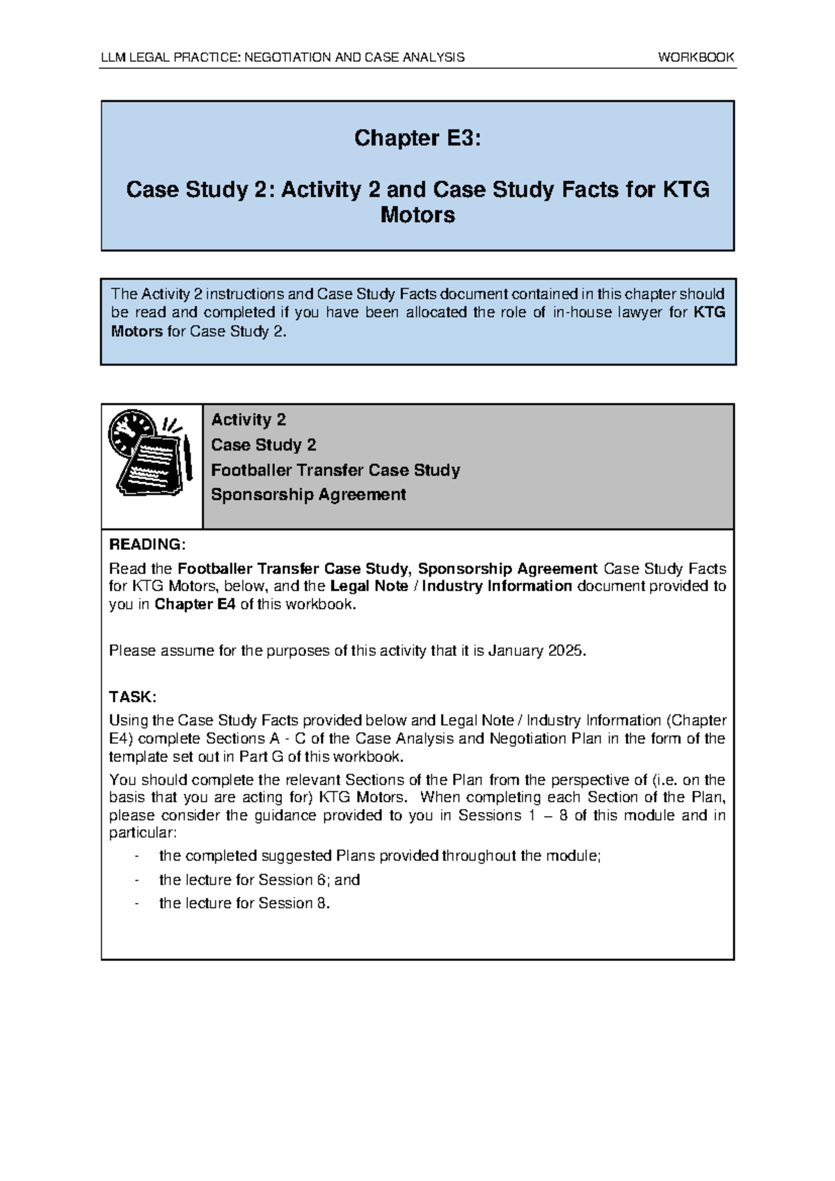 Workbook Part E Chapter 3 (KTG Motors) Material - Chapter E3: Case Study 2: Activity 2 and Case ...