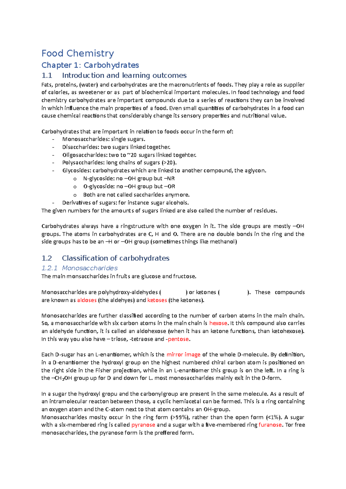 Samenvatting Carbohydrates Food Chemistry - Food Chemistry Chapter 1 ...