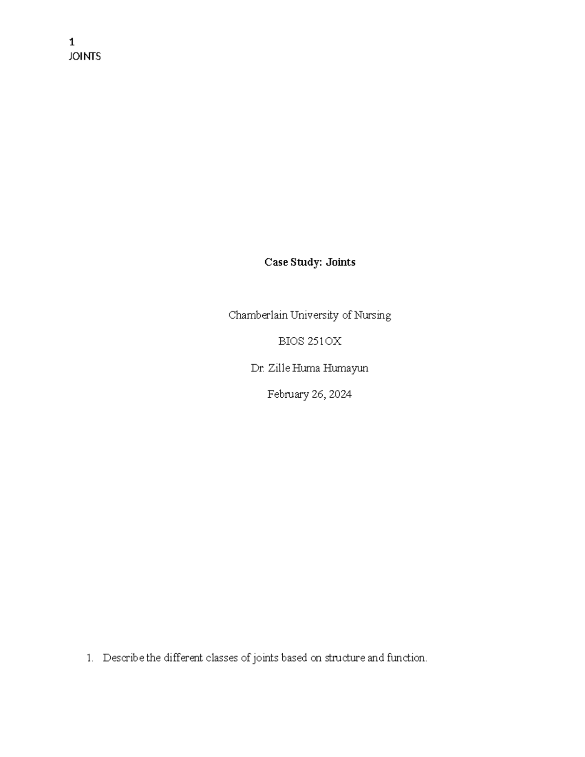 Case Study - joints - 1 JOINTS Case Study: Joints Chamberlain ...