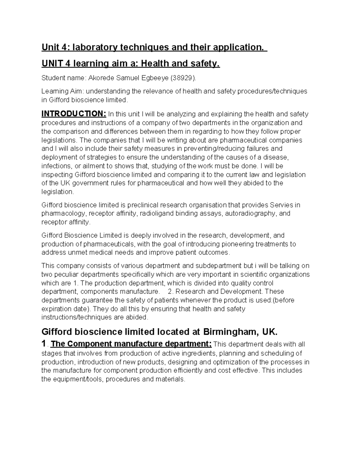 UNIT 4 - Unit 4 health and safety. - Unit 4: laboratory techniques and ...