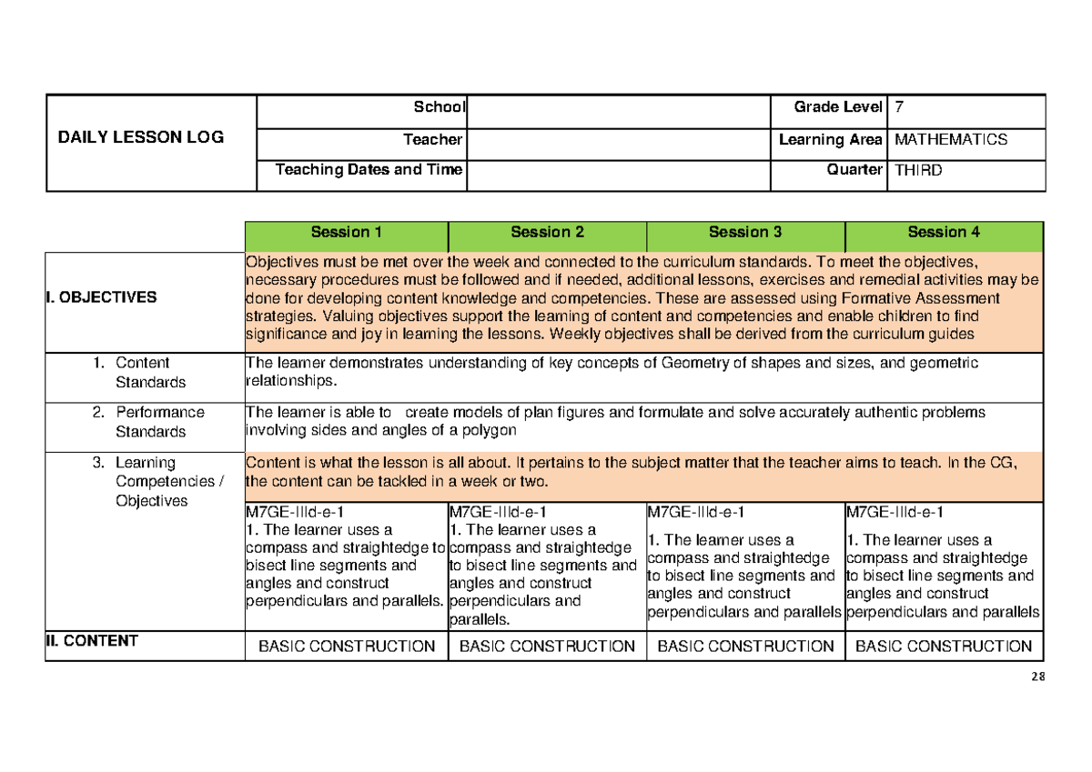 Daily Lesson Log Grade 7 Quarter 3 week 28-33 - DAILY LESSON LOG School ...
