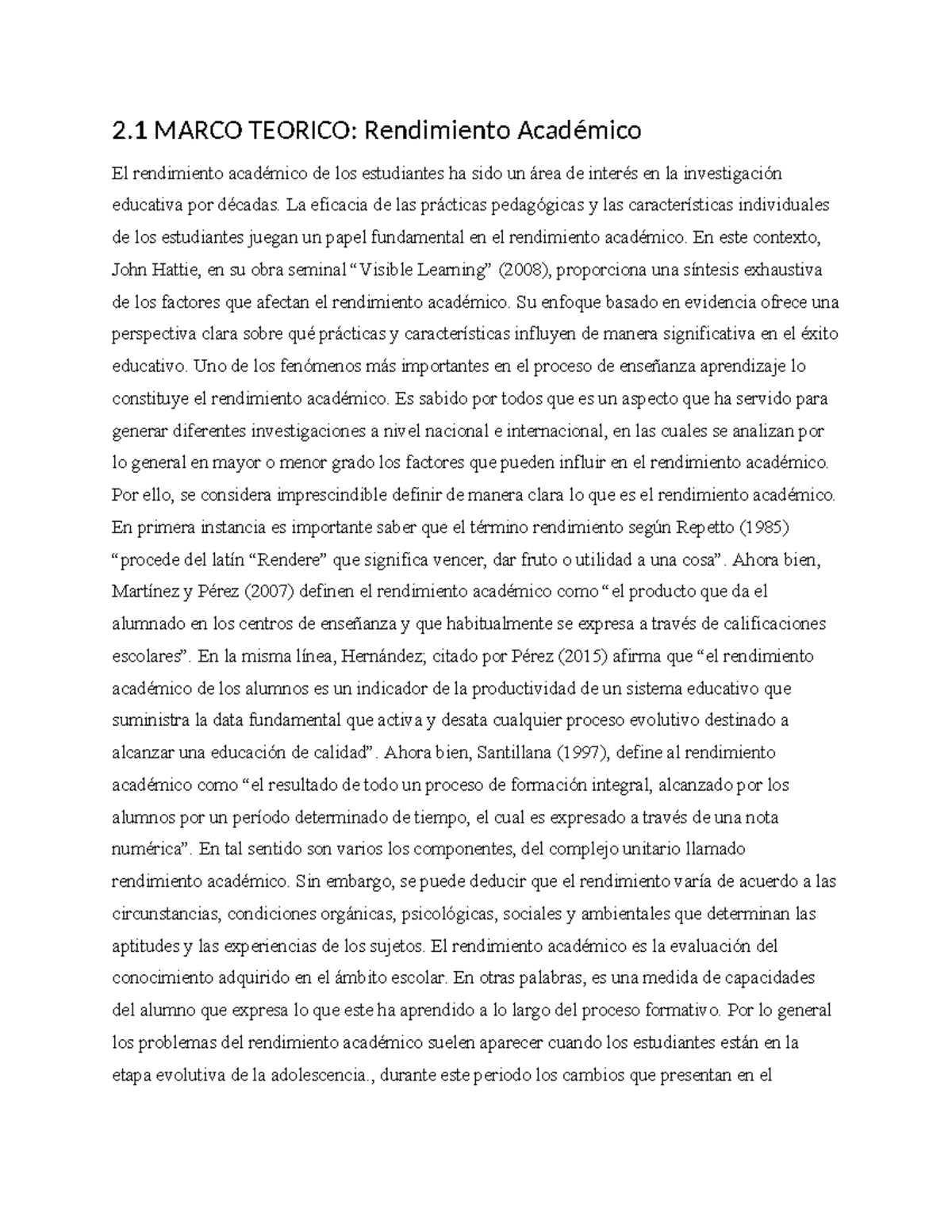 Marco Teórico Rendimiento Academico 2 - 2 MARCO TEORICO: Rendimiento ...