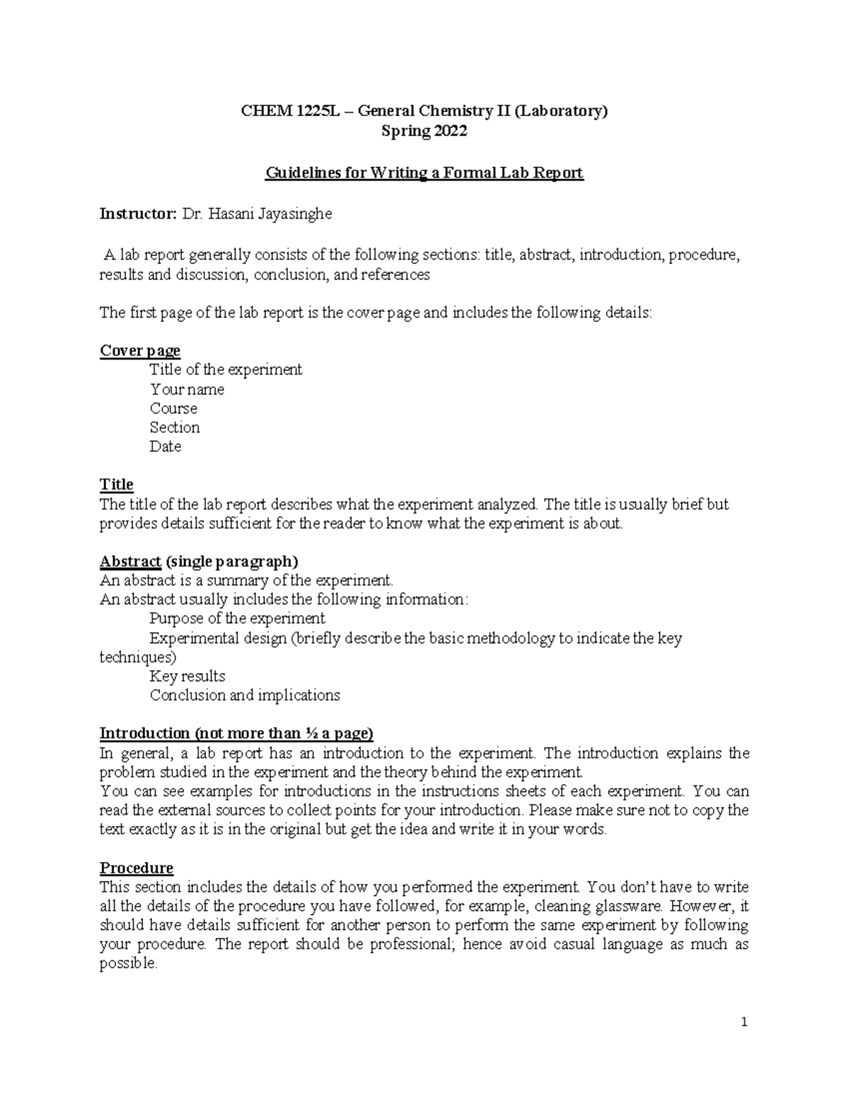 A guide to write a lab report - 1 CHEM 1225L – General Chemistry II ...