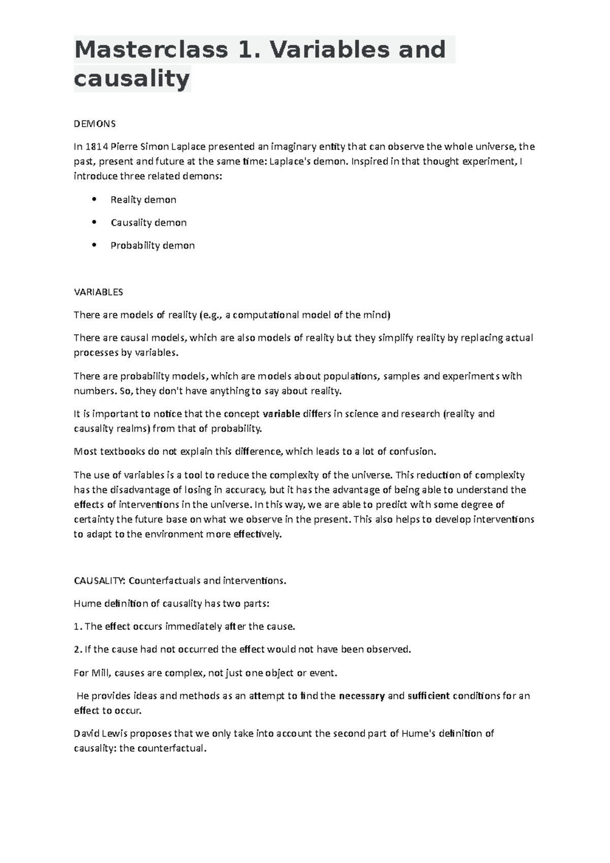 Masterclass 1 notes Variables and Causality (BSC302) - BSC 302 ...