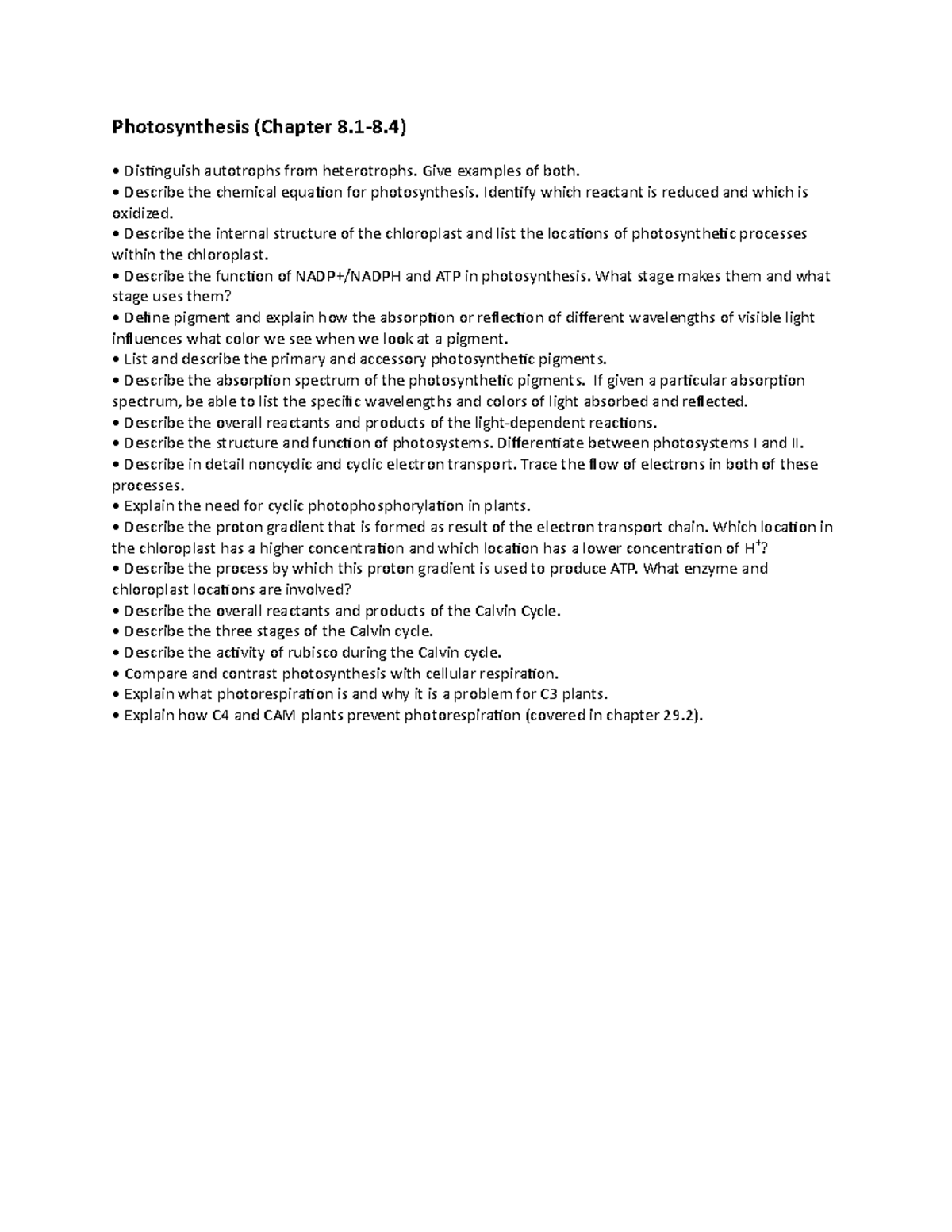 7 Photosynthesis Study Guide - Photosynthesis (Chapter 8.1-8 ...