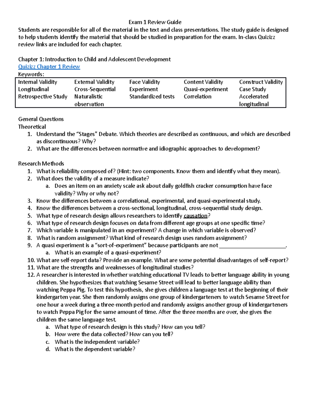 DEP Exam 1 Study Guide - Exam 1 Review Guide Students are responsible ...