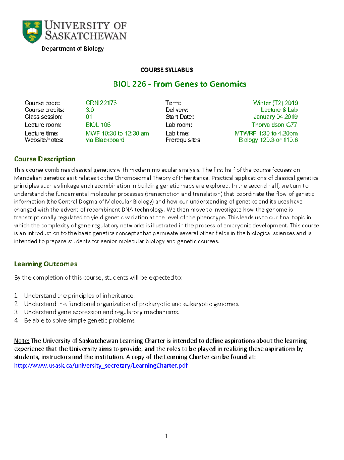 BIOL226-2019-2020 syllabus - Warning: TT: undefined function: 32 COURSE ...