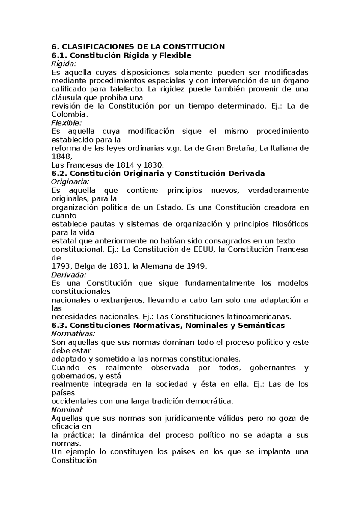 Temas Parcial - 6. CLASIFICACIONES DE LA CONSTITUCIÓN Constitución ...
