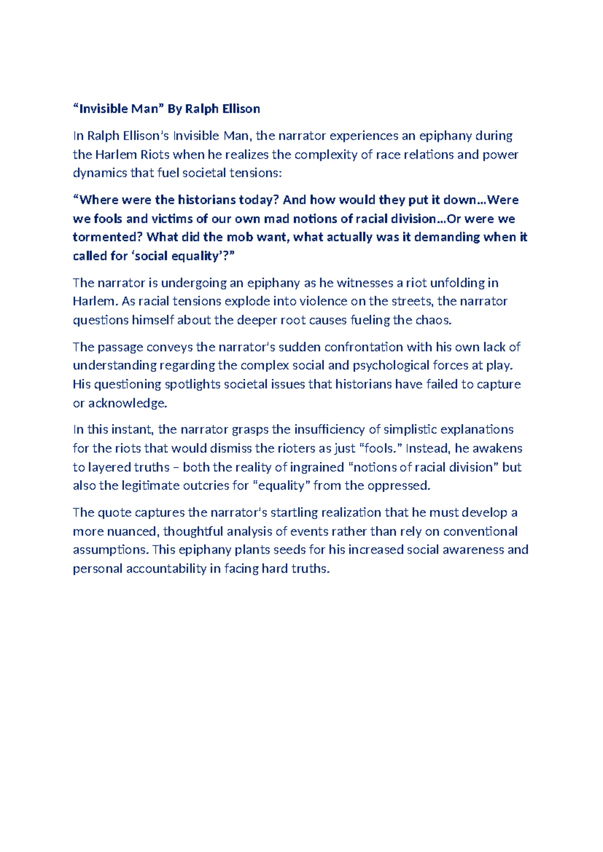 Passing notes Ellison - “Invisible Man” By Ralph Ellison In Ralph ...